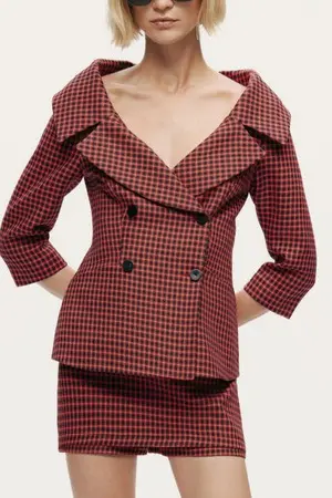NOCTURNE Checked Portrait Collar Double-breasted Jacket