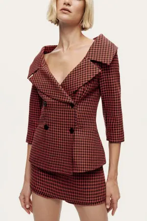 NOCTURNE Checked Portrait Collar Double-breasted Jacket