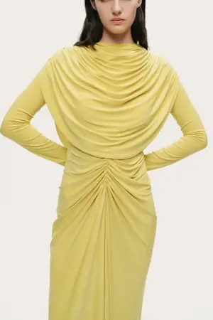 NOCTURNE Draped Cowl-front Column Gown