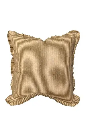 LINEN & JAMES Foster | Brown Tan Pleated Ruffle Linen Stripe Pillow Cover - Golden Brown
