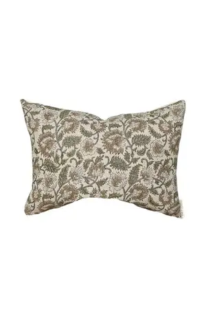 LINEN & JAMES Ethel | Sage Floral Handblock Pillow Cover - Natural Tan