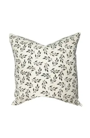 LINEN & JAMES Blaire | Cream Deep Brown Floral Handblock Pillow Cover - Ivory