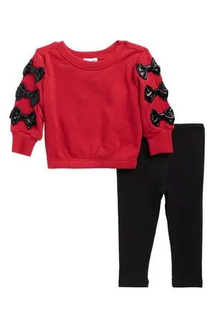 Splendid Bow Embellished Sweatshirt & Leggings Set
