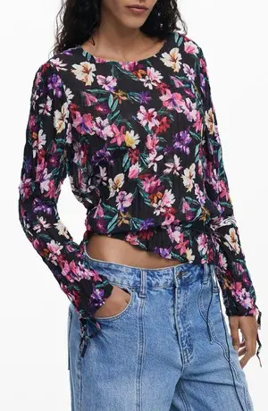 Desigual Floral Pintuck Top