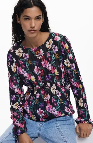 Desigual Floral Pintuck Top