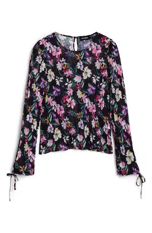 Desigual Floral Pintuck Top