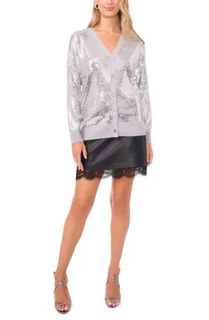 Vince Camuto Sequin Cardigan - Light Heather Grey