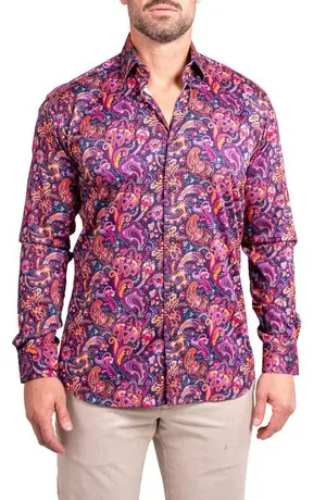 MACEOO Fibonacci Ascension 0263 Paisley Contemporary Fit Button-up Shirt Purple/pink