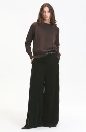 Deluc Daisy Velvet Wide Leg Pants - Basil Green