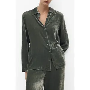 Mango Velvet Button-up Shirt - Green