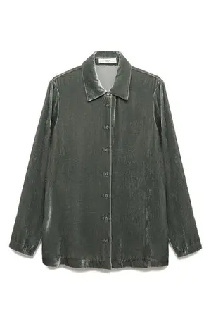 Mango Velvet Button-up Shirt - Green