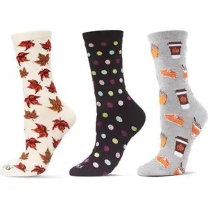 MEMOI Assorted 3-pack Crew Socks - White