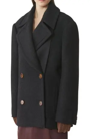 LANVIN Wool Double-breasted Pea Coat - Anthracite