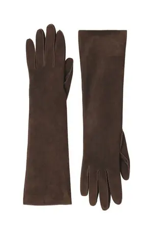 LANVIN Long Slim Suede Gloves - Mocha