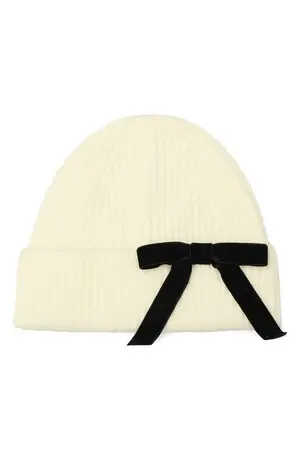 Kate Spade New York Velvet Bow Ribbed Beanie - Cream