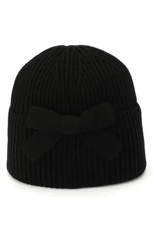 Kate Spade New York Ribbed Beanie With Bow - Black