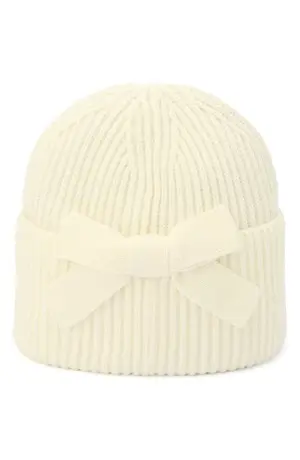 Kate Spade New York Ribbed Beanie With Bow - Cream
