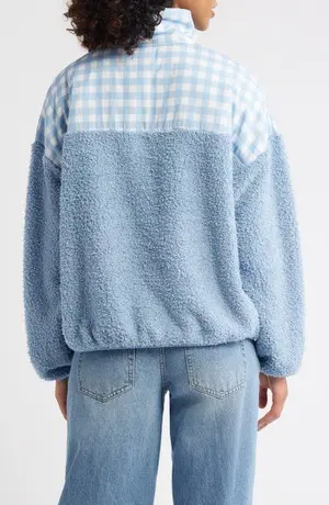 HAPPY CAMP3R Gingham Aria Colorblock Quarter Zip Pullover - Sky Blue
