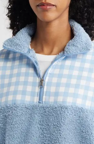 HAPPY CAMP3R Gingham Aria Colorblock Quarter Zip Pullover - Sky Blue