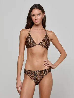 L'Agence Annabelle Triangle Bikini Top - Brown Multi Patch Leopard