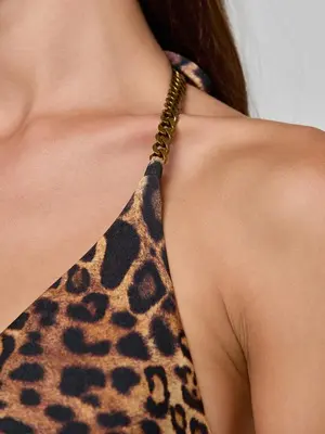 L'Agence Annabelle Triangle Bikini Top - Brown Multi Patch Leopard