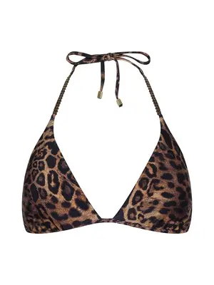 L'Agence Annabelle Triangle Bikini Top - Brown Multi Patch Leopard