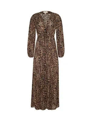 L'Agence Sara Maxi Cover-up Dress - Brown Multi Patch Leopard