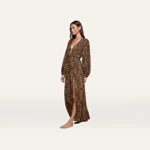 L'Agence Sara Maxi Cover-up Dress - Brown Multi Patch Leopard