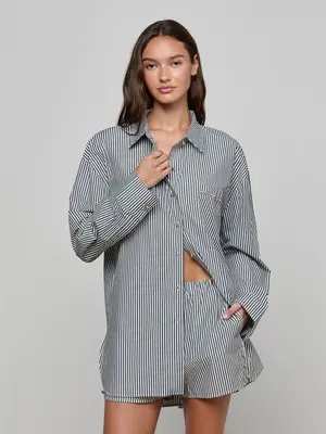 L'Agence Lorena Cover-up Shirt - Black/white Stripe