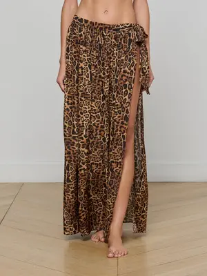L'Agence Klaire Leopard Print Cover-up Skirt - Brown Multi Patch Leopard