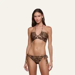 L'Agence Britt Tie-side Bikini Bottom - Brown Multi Patch Leopard