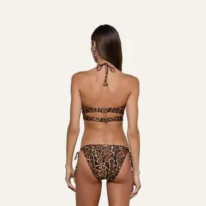 L'Agence Britt Tie-side Bikini Bottom - Brown Multi Patch Leopard