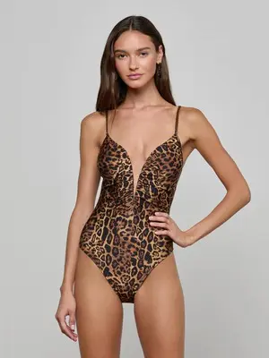 L'Agence Lilou One-piece Swimsuit - Brown Multi Patch Leopard