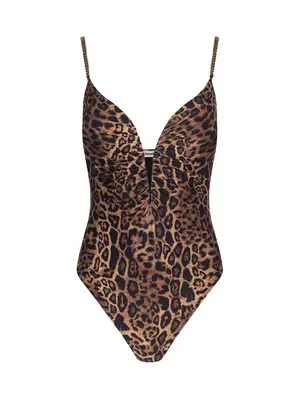L'Agence Lilou One-piece Swimsuit - Brown Multi Patch Leopard