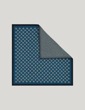 Canali Silk Double Print Pocket Square - Blue