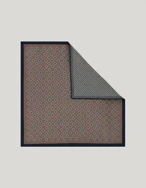 Canali Silk Double Print Pocket Square - Brown