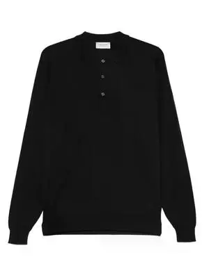 John Smedley Long-sleeved Polo Shirt - Black