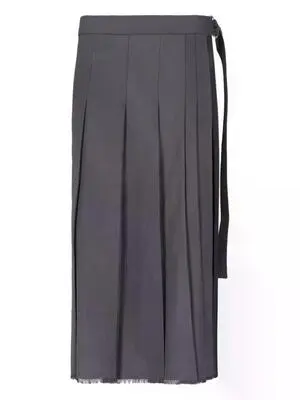 Lvir Pleated Fringed Midi Skirt - Grey