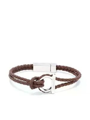FERRAGAMO Gancini Braided Leather Bracelet - Silver