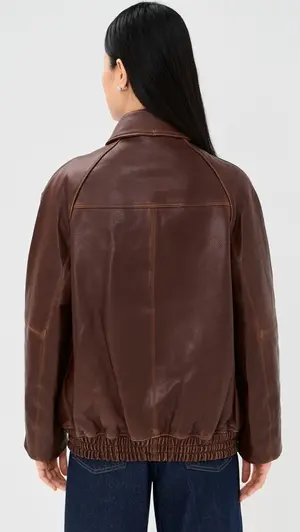 Simkhai Huntington Oversized Leather Jacket - Distressed Chocolate