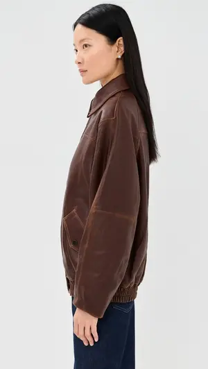 Simkhai Huntington Oversized Leather Jacket - Distressed Chocolate
