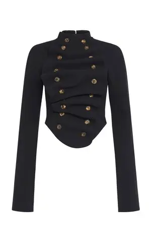 A.W.A.K.E. Mode Ruffled Button-detailed Jacket - Black