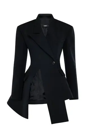 A.W.A.K.E. Mode Asymmetrical Wool Blazer - Navy