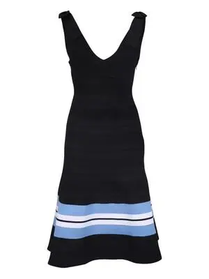 Carolina Herrera Striped V-neck Dress With Bow Detail