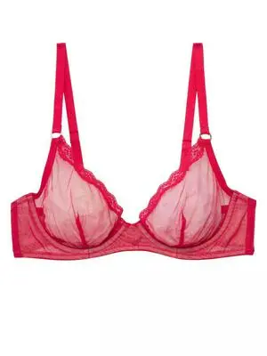 FLEUR DU MAL Sheer Tulle Demi Bra - Red