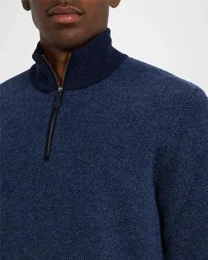 Ralph Lauren Purple Label Cashmere Half-zip Sweater With Suede Trim - Navy