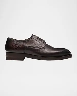 Magnanni Grained Leather Derby Shoes With Rubber Sole - Brown