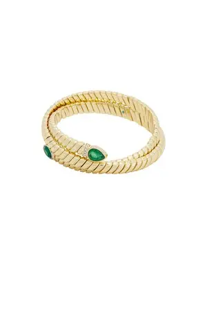 ROXANNE ASSOULIN Wrap Around Cobra Bracelet - Shiny Gold, Emerald, & Pave