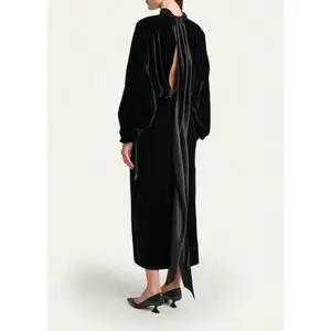 LANVIN Ruched Bell-sleeve Velvet Maxi Dress