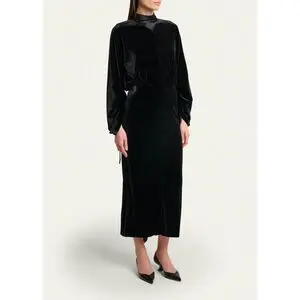 LANVIN Ruched Bell-sleeve Velvet Maxi Dress
